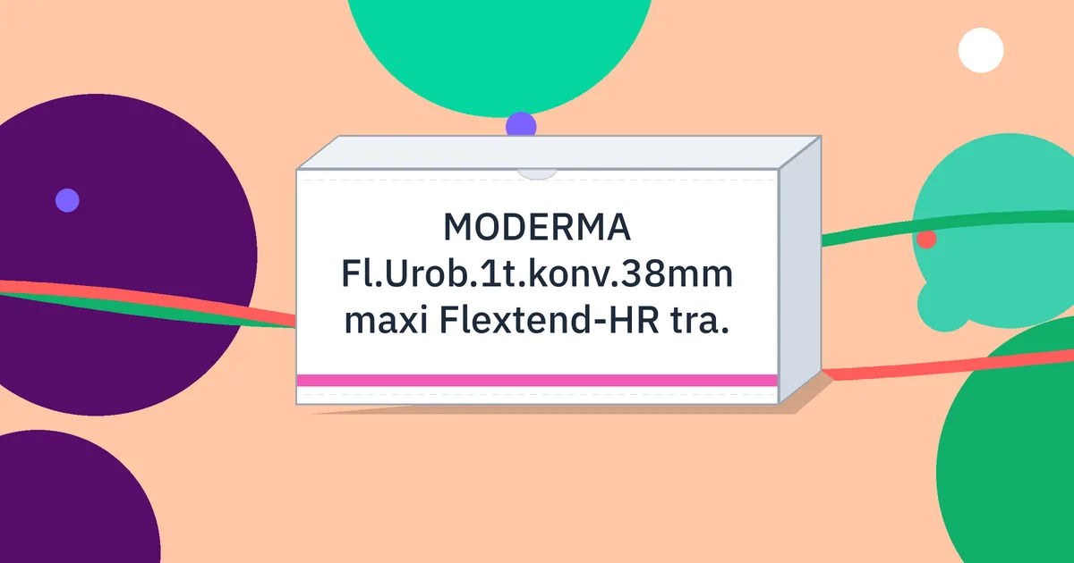 Symbolbild: Packung mit der Aufschrift MODERMA Fl.Urob.1t.konv.38mm maxi Flextend-HR tra. (PZN 16851415) – Verfügbarkeit und Bezug in Apotheken in Frankfurt am Main