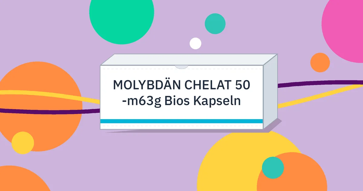 Symbolbild: Packung mit der Aufschrift MOLYBDÄN CHELAT 50 -m63g Bios Kapseln (PZN 16329251) – Verfügbarkeit und Bezug in Apotheken in Frankfurt am Main