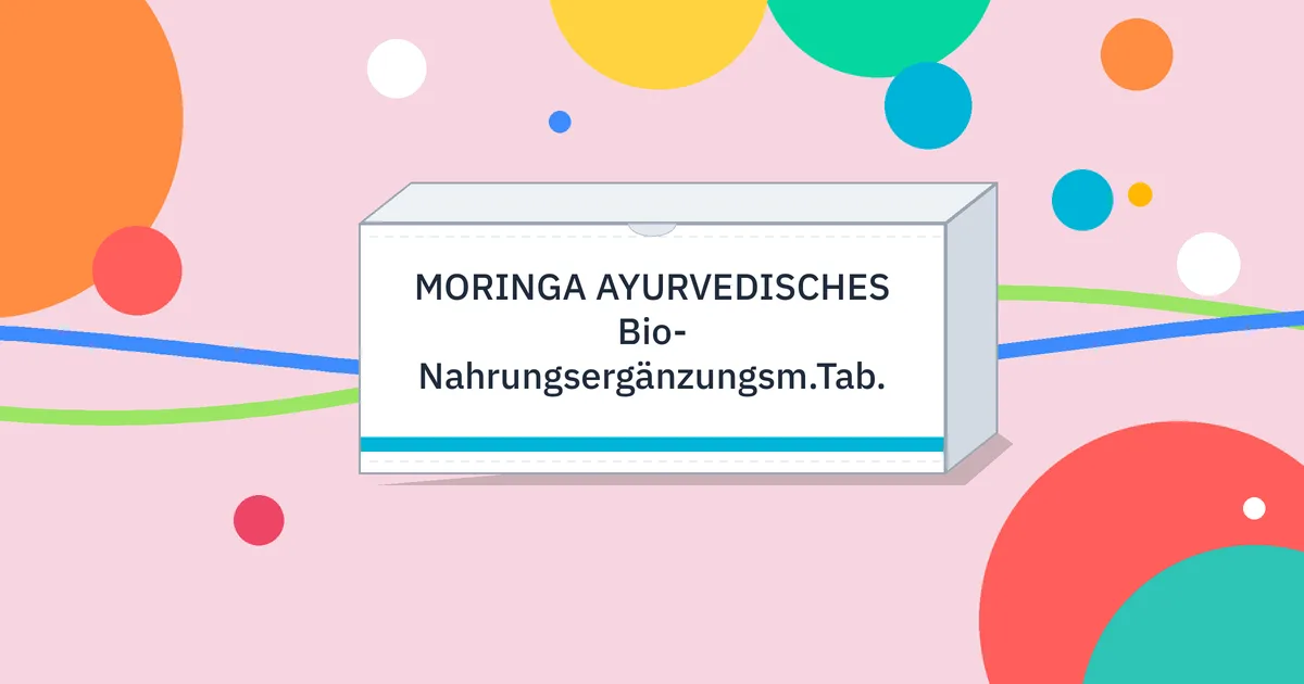 Symbolbild: Packung mit der Aufschrift MORINGA AYURVEDISCHES Bio-Nahrungsergänzungsm.Tab. (PZN 11375660) – Verfügbarkeit und Bezug in Apotheken in Frankfurt am Main
