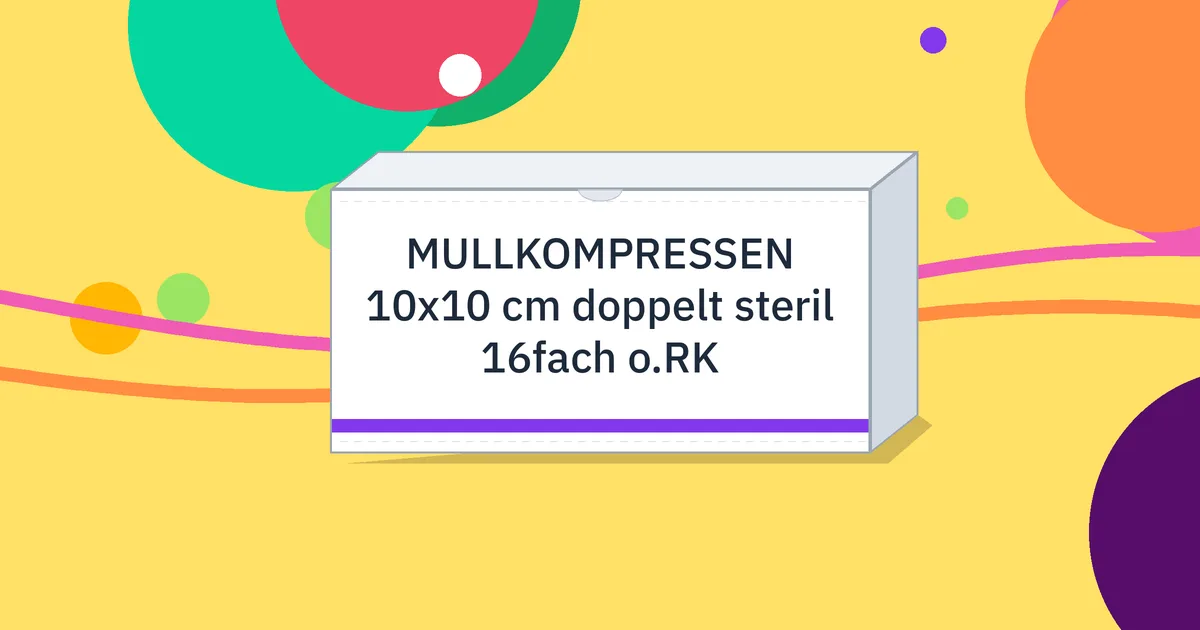 Symbolbild: Packung mit der Aufschrift MULLKOMPRESSEN 10x10 cm doppelt steril 16fach o.RK (PZN 13582601) – Verfügbarkeit und Bezug in Apotheken in Frankfurt am Main