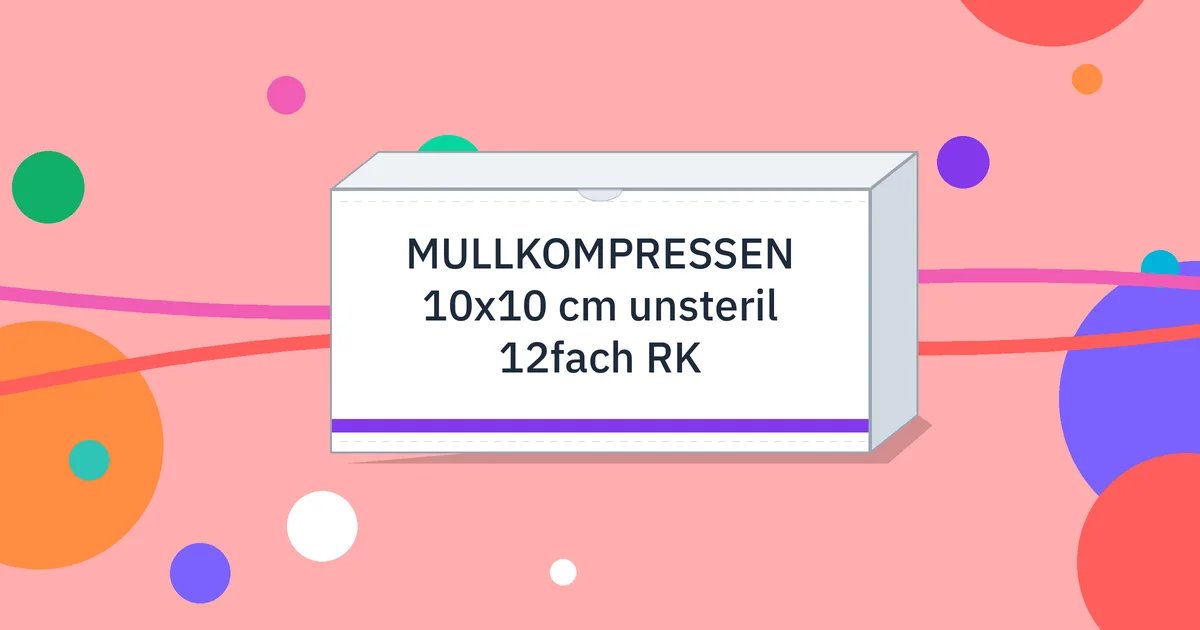 Symbolbild: Packung mit der Aufschrift MULLKOMPRESSEN 10x10 cm unsteril 12fach RK (PZN 06613726) – Verfügbarkeit und Bezug in Apotheken in Frankfurt am Main