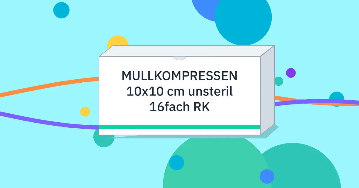 Symbolbild: Packung mit der Aufschrift MULLKOMPRESSEN 10x10 cm unsteril 16fach RK (PZN 06613761) – Verfügbarkeit und Bezug in Apotheken in Frankfurt am Main