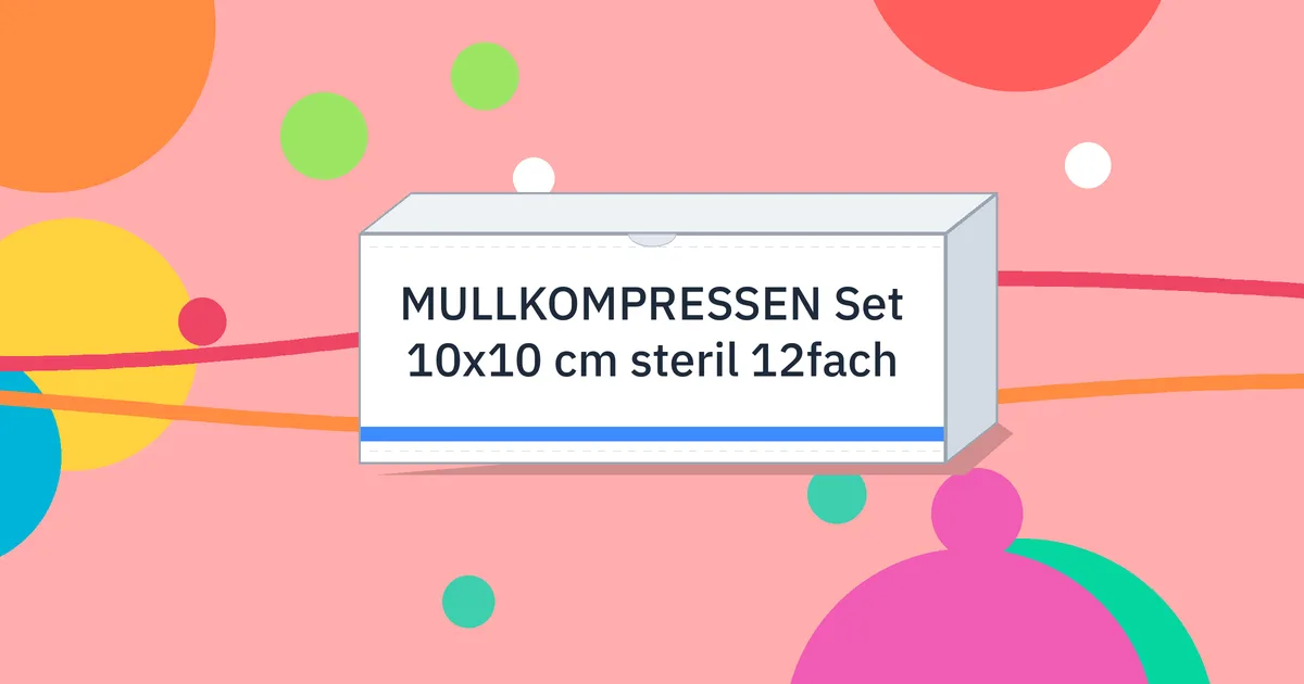 Symbolbild: Packung mit der Aufschrift MULLKOMPRESSEN Set 10x10 cm steril 12fach (PZN 09474478) – Verfügbarkeit und Bezug in Apotheken in Frankfurt am Main