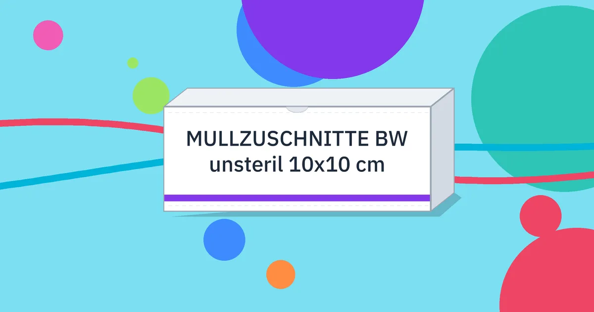 Symbolbild: Packung mit der Aufschrift MULLZUSCHNITTE BW unsteril 10x10 cm (PZN 04422519) – Verfügbarkeit und Bezug in Apotheken in Frankfurt am Main