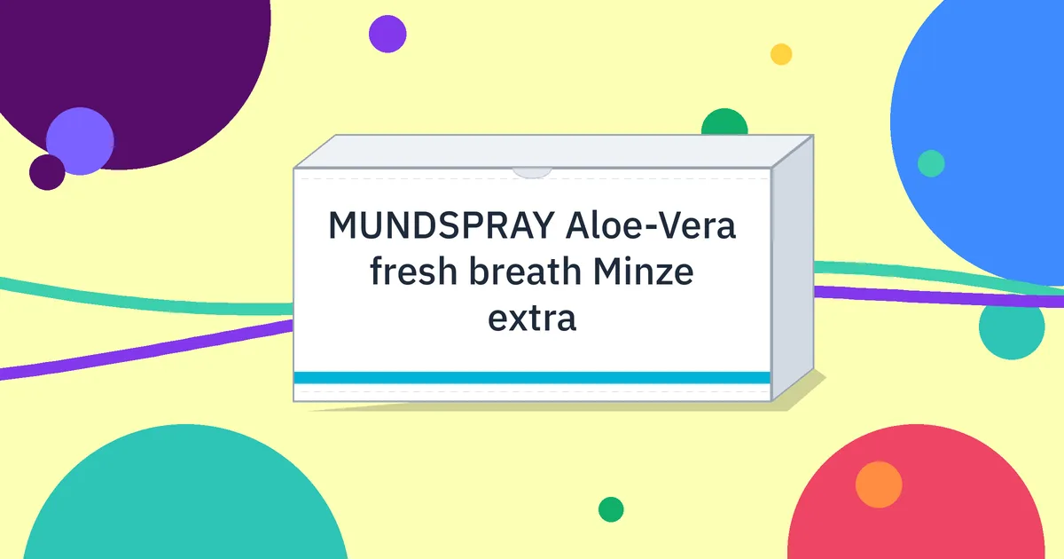 Symbolbild: Packung mit der Aufschrift MUNDSPRAY Aloe-Vera fresh breath Minze extra (PZN 18043866) – Verfügbarkeit und Bezug in Apotheken in Frankfurt am Main