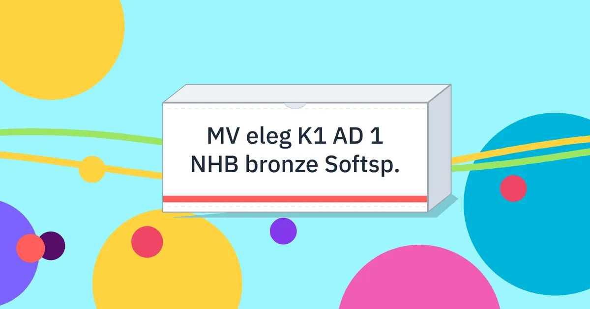 Symbolbild: Packung mit der Aufschrift MV eleg K1 AD 1 NHB bronze Softsp. (PZN 15675005) – Verfügbarkeit und Bezug in Apotheken in Frankfurt am Main