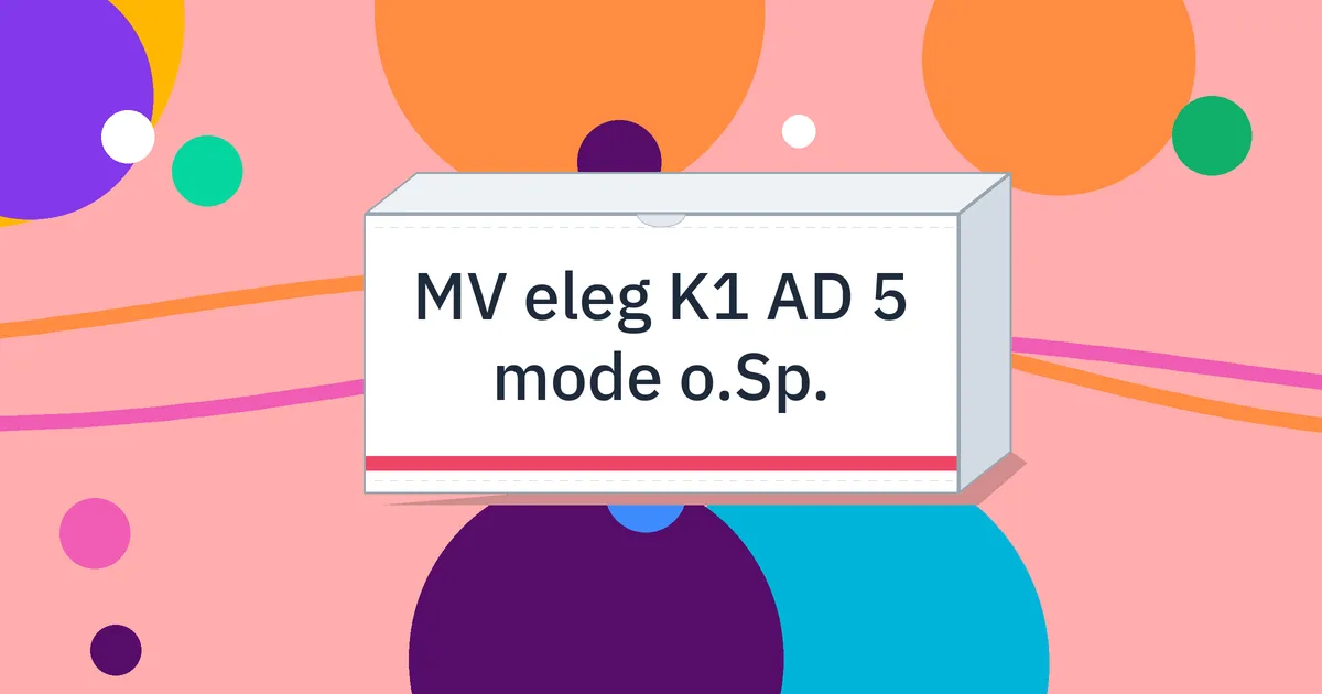 Symbolbild: Packung mit der Aufschrift MV eleg K1 AD 5 mode o.Sp. (PZN 04539380) – Verfügbarkeit und Bezug in Apotheken in Frankfurt am Main