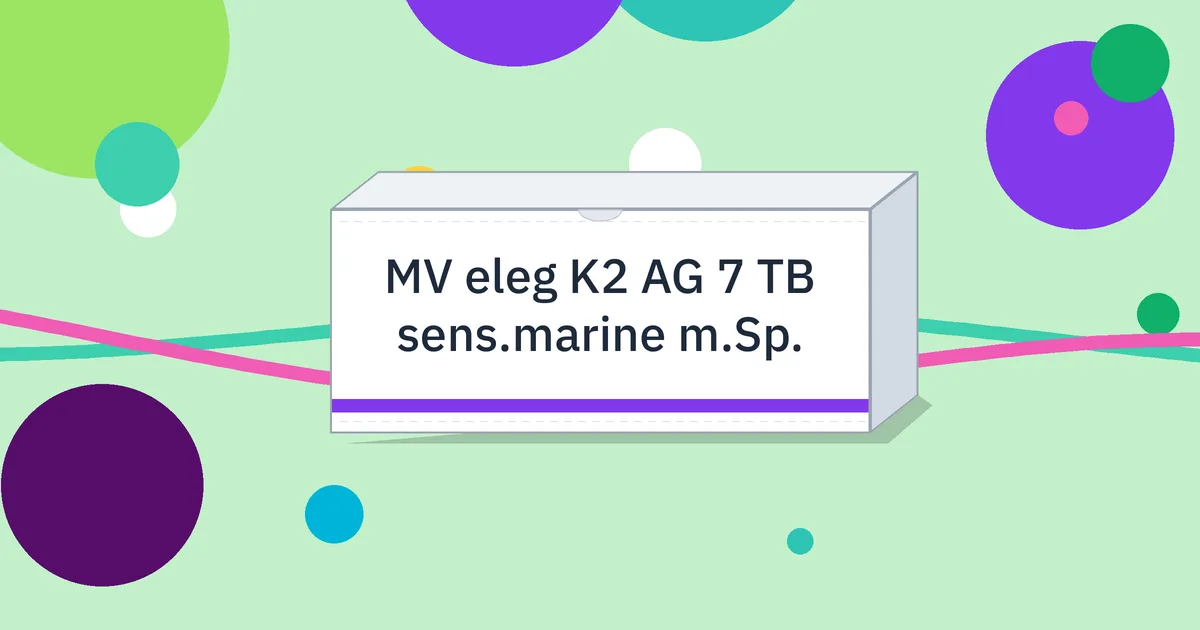 Symbolbild: Packung mit der Aufschrift MV eleg K2 AG 7 TB sens.marine m.Sp. (PZN 14611121) – Verfügbarkeit und Bezug in Apotheken in Frankfurt am Main