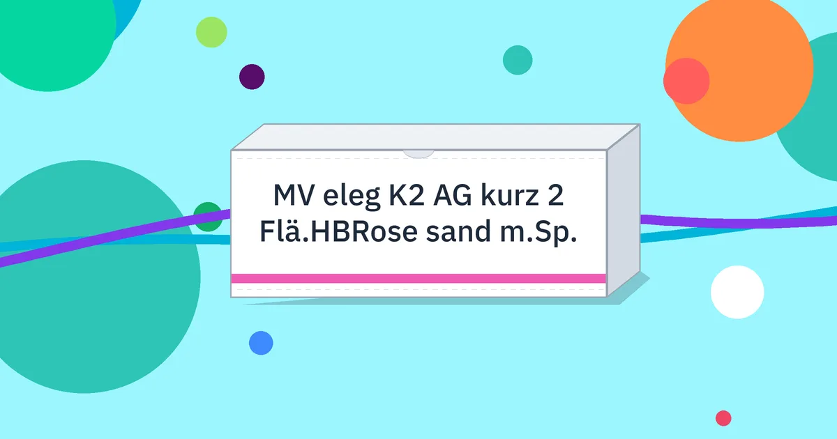 Symbolbild: Packung mit der Aufschrift MV eleg K2 AG kurz 2 Flä.HBRose sand m.Sp. (PZN 18925922) – Verfügbarkeit und Bezug in Apotheken in Frankfurt am Main