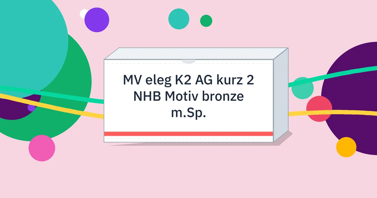 Symbolbild: Packung mit der Aufschrift MV eleg K2 AG kurz 2 NHB Motiv bronze m.Sp. (PZN 15708213) – Verfügbarkeit und Bezug in Apotheken in Frankfurt am Main