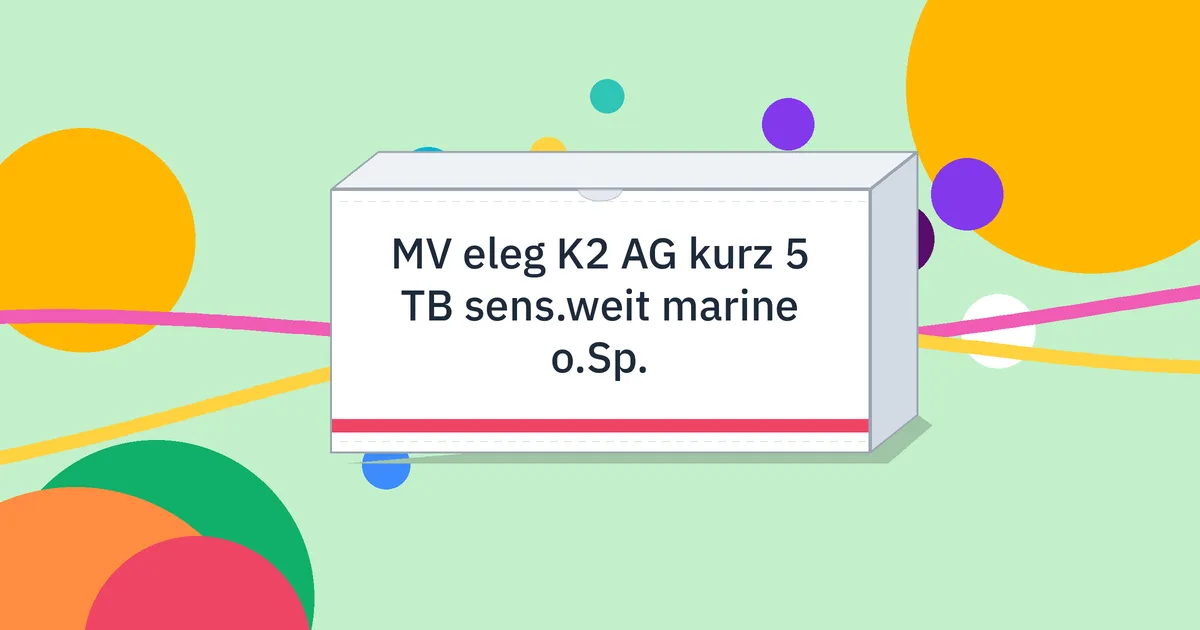 Symbolbild: Packung mit der Aufschrift MV eleg K2 AG kurz 5 TB sens.weit marine o.Sp. (PZN 14606887) – Verfügbarkeit und Bezug in Apotheken in Frankfurt am Main