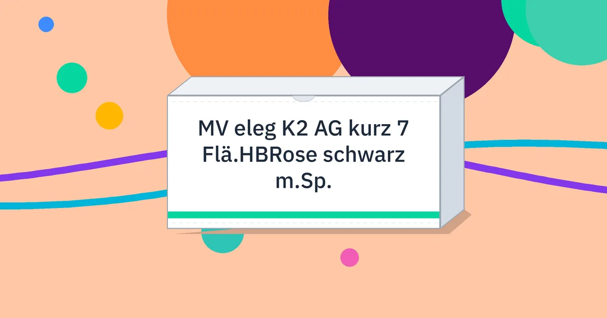 Symbolbild: Packung mit der Aufschrift MV eleg K2 AG kurz 7 Flä.HBRose schwarz m.Sp. (PZN 15705249) – Verfügbarkeit und Bezug in Apotheken in Frankfurt am Main