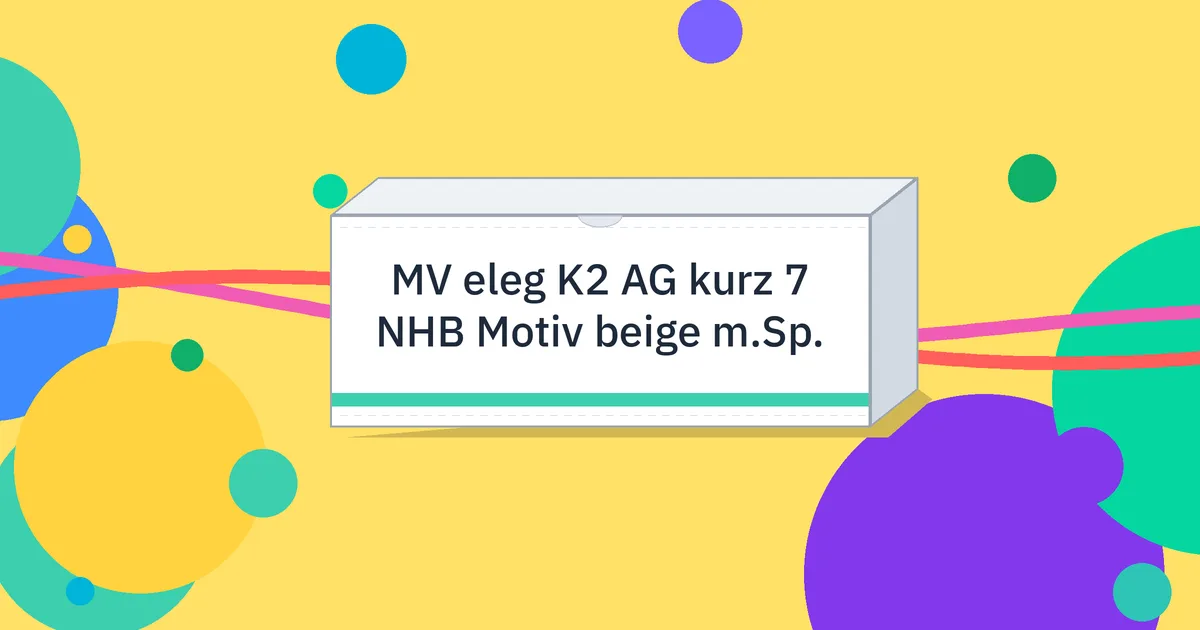 Symbolbild: Packung mit der Aufschrift MV eleg K2 AG kurz 7 NHB Motiv beige m.Sp. (PZN 15708555) – Verfügbarkeit und Bezug in Apotheken in Frankfurt am Main