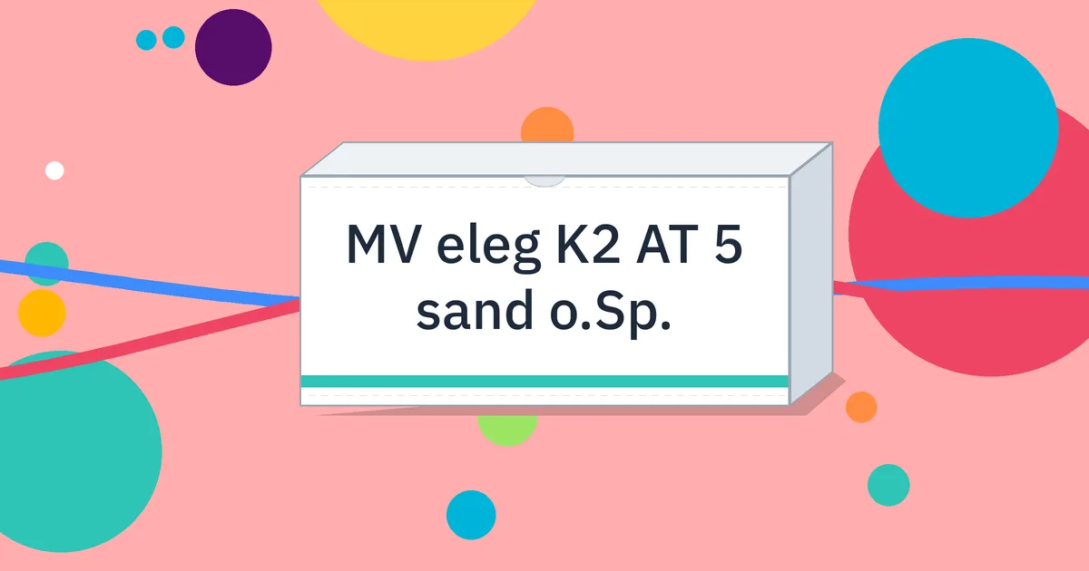 Symbolbild: Packung mit der Aufschrift MV eleg K2 AT 5 sand o.Sp. (PZN 18922800) – Verfügbarkeit und Bezug in Apotheken in Frankfurt am Main