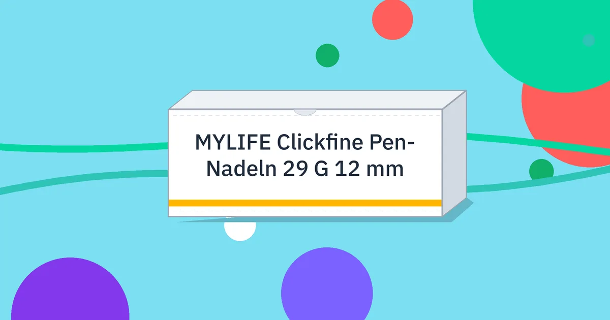 Symbolbild: Packung mit der Aufschrift MYLIFE Clickfine Pen-Nadeln 29 G 12 mm (PZN 09912607) – Verfügbarkeit und Bezug in Apotheken in Frankfurt am Main