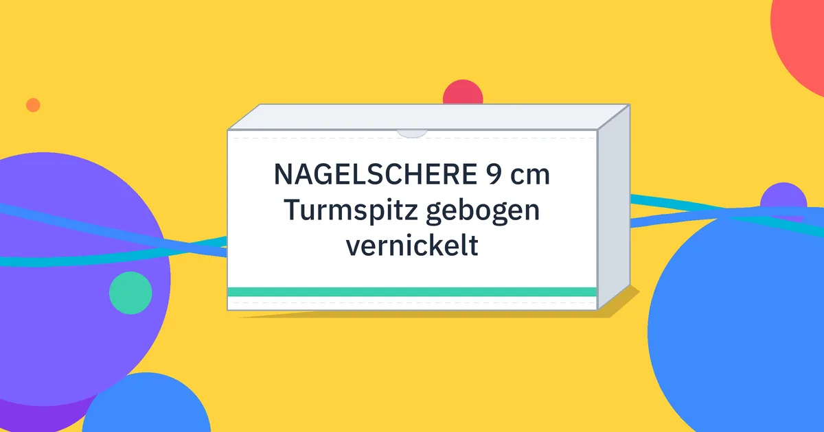 Symbolbild: Packung mit der Aufschrift NAGELSCHERE 9 cm Turmspitz gebogen vernickelt (PZN 17287253) – Verfügbarkeit und Bezug in Apotheken in Frankfurt am Main