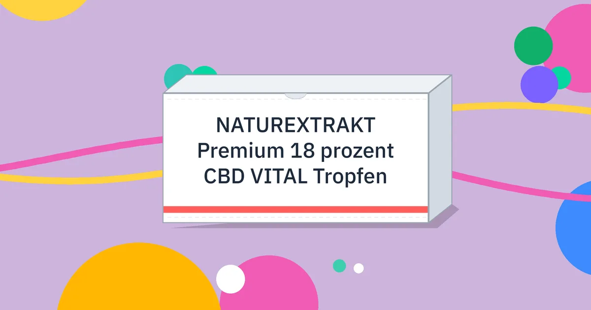 Symbolbild: Packung mit der Aufschrift NATUREXTRAKT Premium 18 prozent CBD VITAL Tropfen (PZN 16892265) – Verfügbarkeit und Bezug in Apotheken in Frankfurt am Main