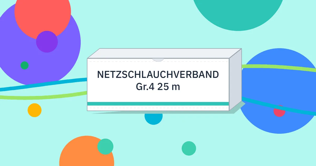 Symbolbild: Packung mit der Aufschrift NETZSCHLAUCHVERBAND Gr.4 25 m (PZN 01960736) – Verfügbarkeit und Bezug in Apotheken in Frankfurt am Main