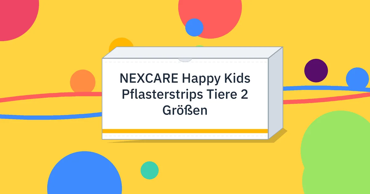 Symbolbild: Packung mit der Aufschrift NEXCARE Happy Kids Pflasterstrips Tiere 2 Größen (PZN 16319152) – Verfügbarkeit und Bezug in Apotheken in Frankfurt am Main