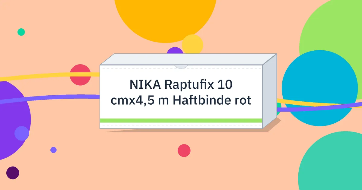 Symbolbild: Packung mit der Aufschrift NIKA Raptufix 10 cmx4,5 m Haftbinde rot (PZN 19078654) – Verfügbarkeit und Bezug in Apotheken in Frankfurt am Main