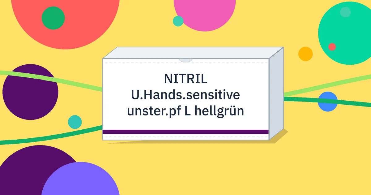 Symbolbild: Packung mit der Aufschrift NITRIL U.Hands.sensitive unster.pf L hellgrün (PZN 11307227) – Verfügbarkeit und Bezug in Apotheken in Frankfurt am Main