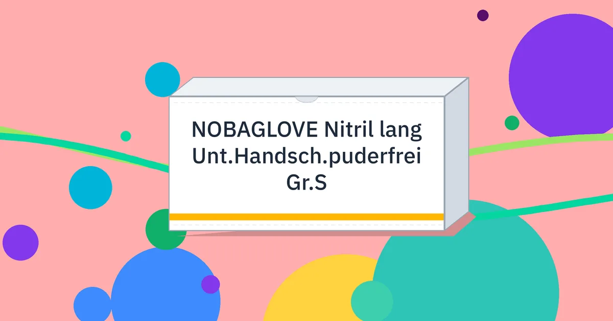 Symbolbild: Packung mit der Aufschrift NOBAGLOVE Nitril lang Unt.Handsch.puderfrei Gr.S (PZN 02336922) – Verfügbarkeit und Bezug in Apotheken in Frankfurt am Main