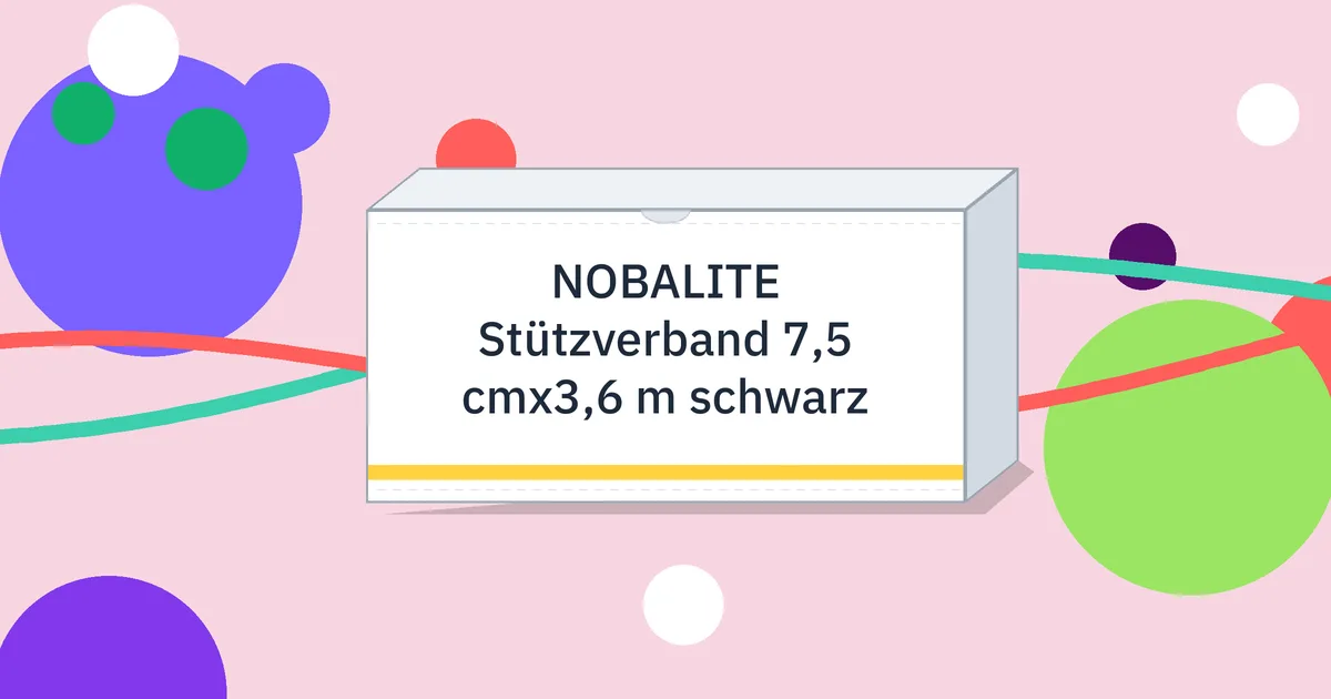 Symbolbild: Packung mit der Aufschrift NOBALITE Stützverband 7,5 cmx3,6 m schwarz (PZN 13166593) – Verfügbarkeit und Bezug in Apotheken in Frankfurt am Main