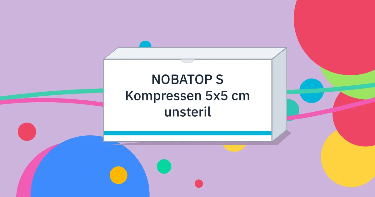 Symbolbild: Packung mit der Aufschrift NOBATOP S Kompressen 5x5 cm unsteril (PZN 00748974) – Verfügbarkeit und Bezug in Apotheken in Frankfurt am Main