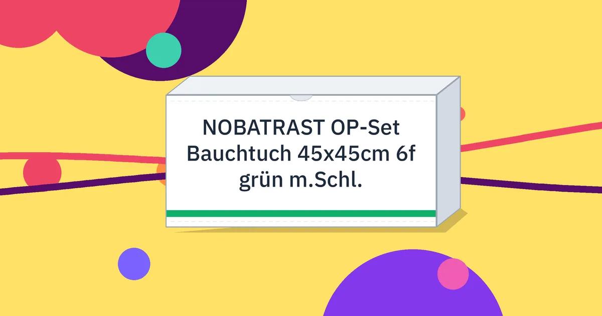 Symbolbild: Packung mit der Aufschrift NOBATRAST OP-Set Bauchtuch 45x45cm 6f grün m.Schl. (PZN 18117352) – Verfügbarkeit und Bezug in Apotheken in Frankfurt am Main
