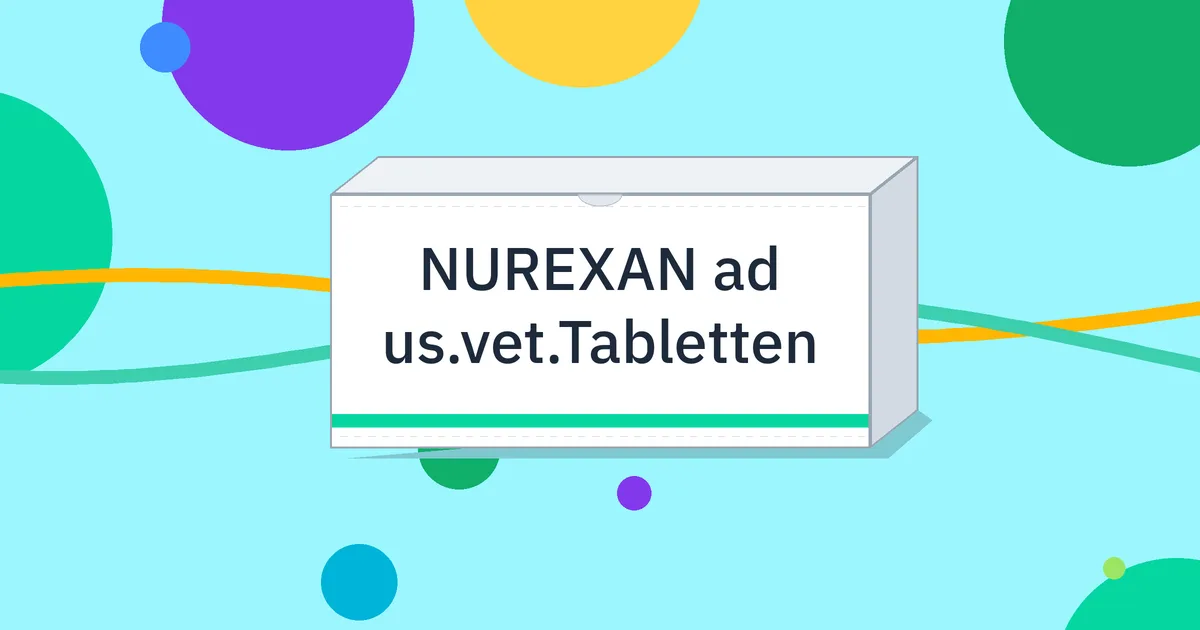 Symbolbild: Packung mit der Aufschrift NUREXAN ad us.vet.Tabletten (PZN 17259541) – Verfügbarkeit und Bezug in Apotheken in Frankfurt am Main
