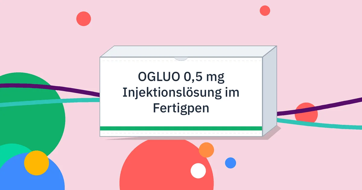 Symbolbild: Packung mit der Aufschrift OGLUO 0,5 mg Injektionslösung im Fertigpen (PZN 17946980) – Verfügbarkeit und Bezug in Apotheken in Frankfurt am Main