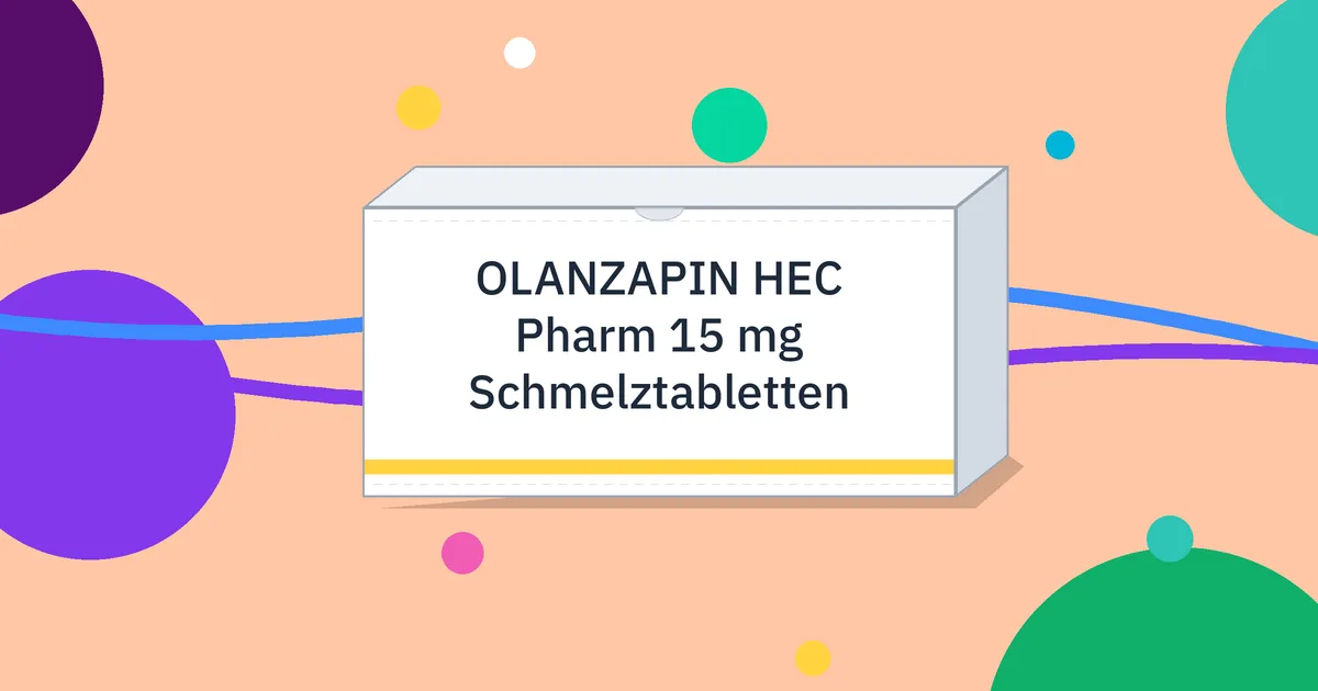 Symbolbild: Packung mit der Aufschrift OLANZAPIN HEC Pharm 15 mg Schmelztabletten (PZN 11882888) – Verfügbarkeit und Bezug in Apotheken in Frankfurt am Main