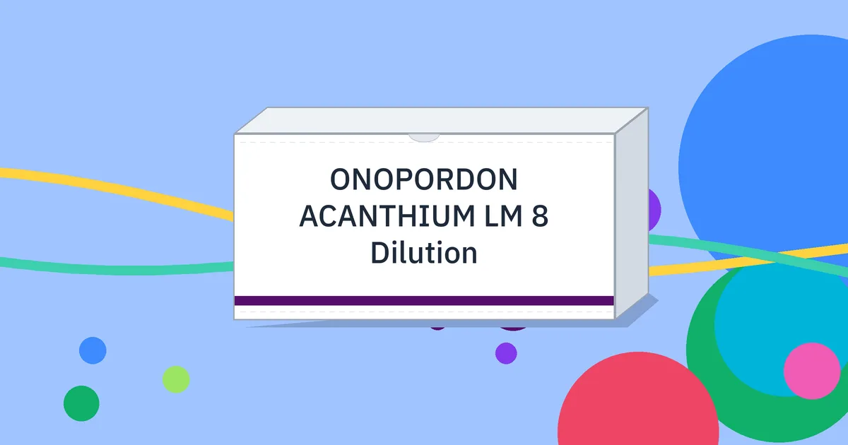 Symbolbild: Packung mit der Aufschrift ONOPORDON ACANTHIUM LM 8 Dilution (PZN 13626126) – Verfügbarkeit und Bezug in Apotheken in Frankfurt am Main