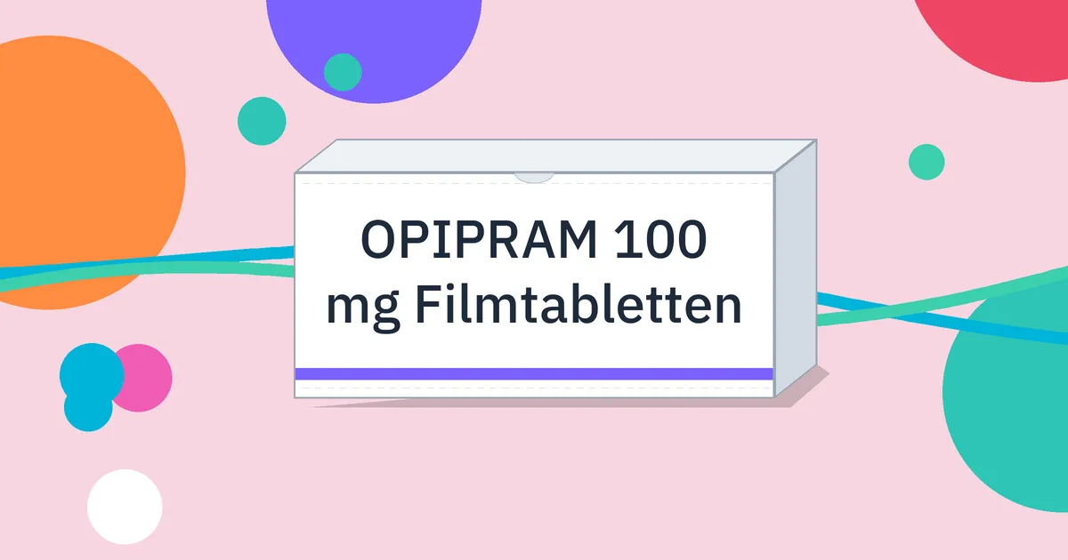 Symbolbild: Packung mit der Aufschrift OPIPRAM 100 mg Filmtabletten (PZN 01746405) – Verfügbarkeit und Bezug in Apotheken in Frankfurt am Main