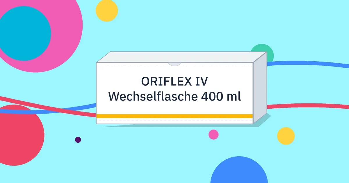 Symbolbild: Packung mit der Aufschrift ORIFLEX IV Wechselflasche 400 ml (PZN 17483965) – Verfügbarkeit und Bezug in Apotheken in Frankfurt am Main