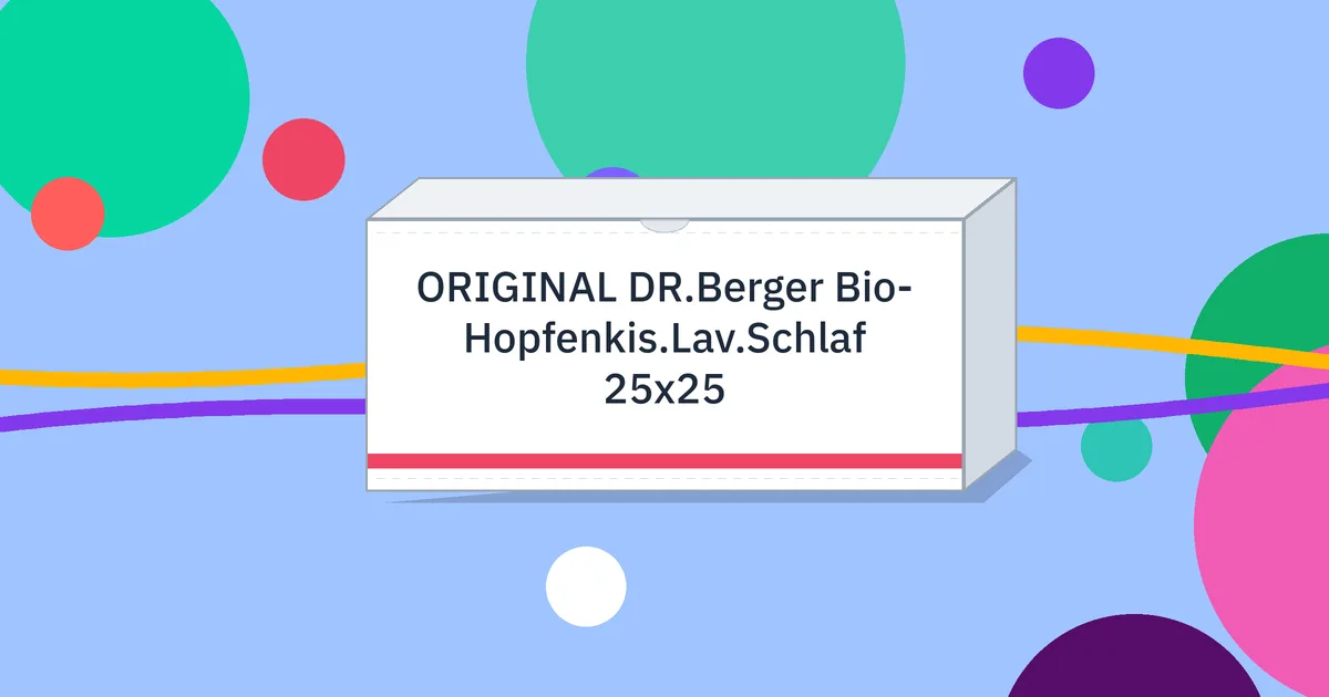 Symbolbild: Packung mit der Aufschrift ORIGINAL DR.Berger Bio-Hopfenkis.Lav.Schlaf 25x25 (PZN 11865022) – Verfügbarkeit und Bezug in Apotheken in Frankfurt am Main