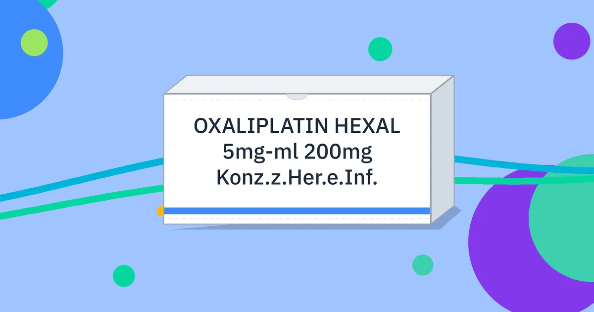 Symbolbild: Packung mit der Aufschrift OXALIPLATIN HEXAL 5mg-ml 200mg Konz.z.Her.e.Inf. (PZN 06432539) – Verfügbarkeit und Bezug in Apotheken in Frankfurt am Main