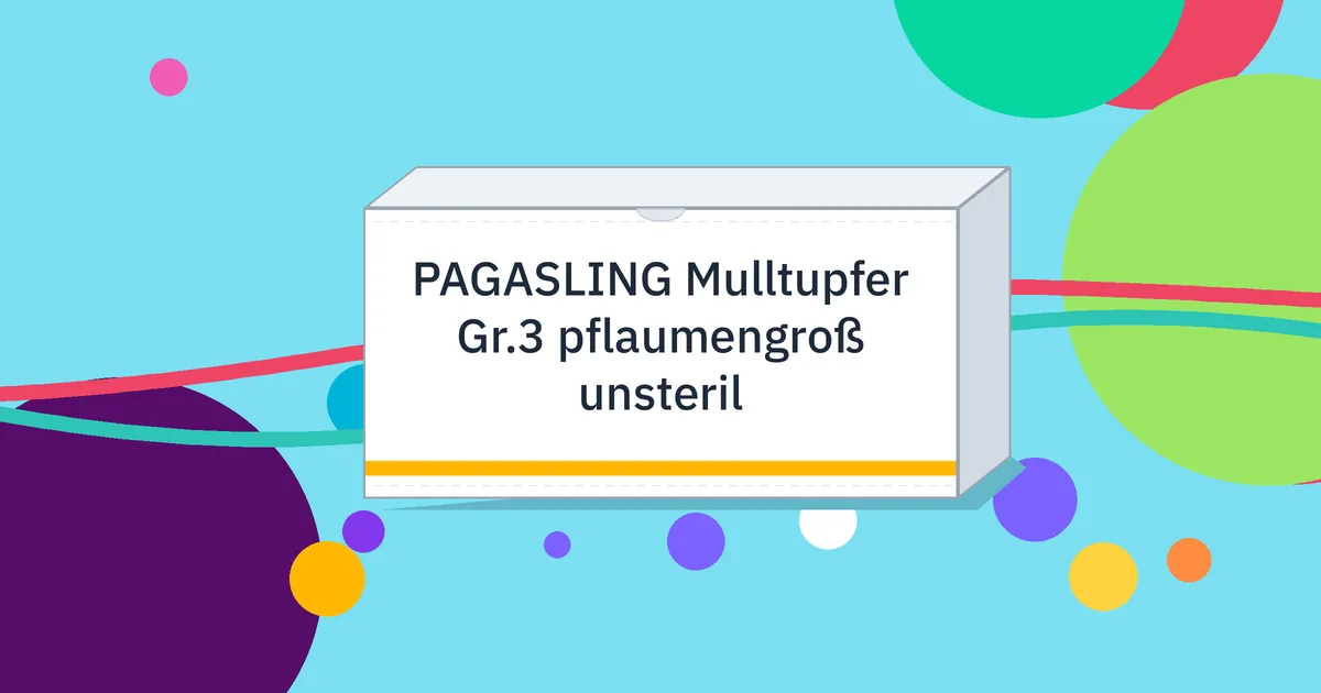 Symbolbild: Packung mit der Aufschrift PAGASLING Mulltupfer Gr.3 pflaumengroß unsteril (PZN 14306926) – Verfügbarkeit und Bezug in Apotheken in Frankfurt am Main