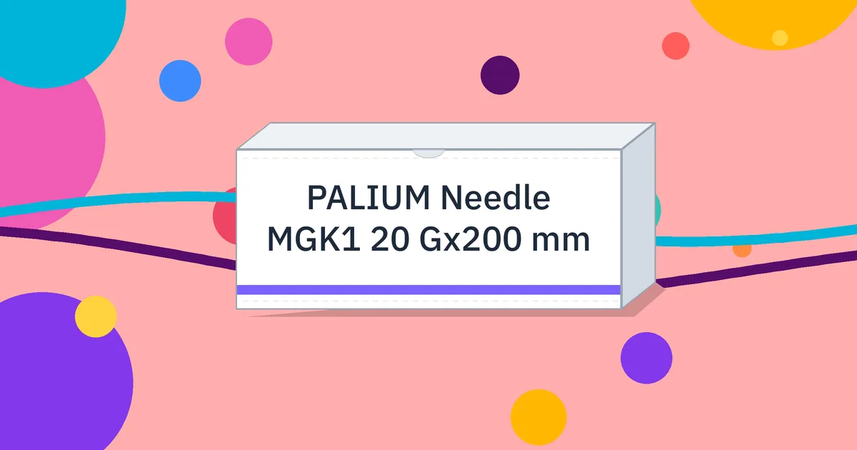Symbolbild: Packung mit der Aufschrift PALIUM Needle MGK1 20 Gx200 mm (PZN 19734650) – Verfügbarkeit und Bezug in Apotheken in Frankfurt am Main