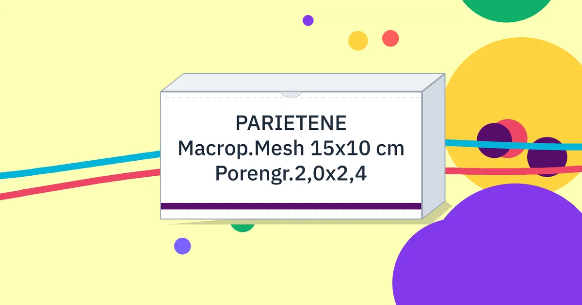 Symbolbild: Packung mit der Aufschrift PARIETENE Macrop.Mesh 15x10 cm Porengr.2,0x2,4 (PZN 11314575) – Verfügbarkeit und Bezug in Apotheken in Frankfurt am Main