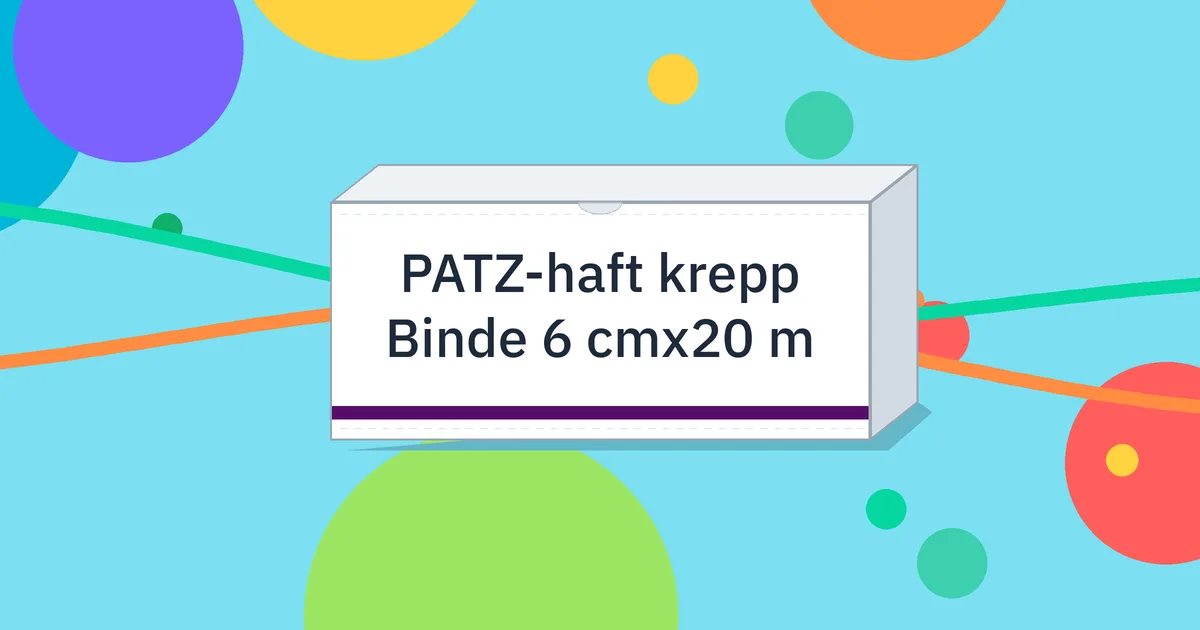 Symbolbild: Packung mit der Aufschrift PATZ-haft krepp Binde 6 cmx20 m (PZN 06814732) – Verfügbarkeit und Bezug in Apotheken in Frankfurt am Main