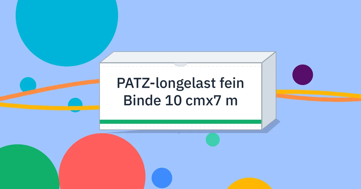Symbolbild: Packung mit der Aufschrift PATZ-longelast fein Binde 10 cmx7 m (PZN 06814040) – Verfügbarkeit und Bezug in Apotheken in Frankfurt am Main