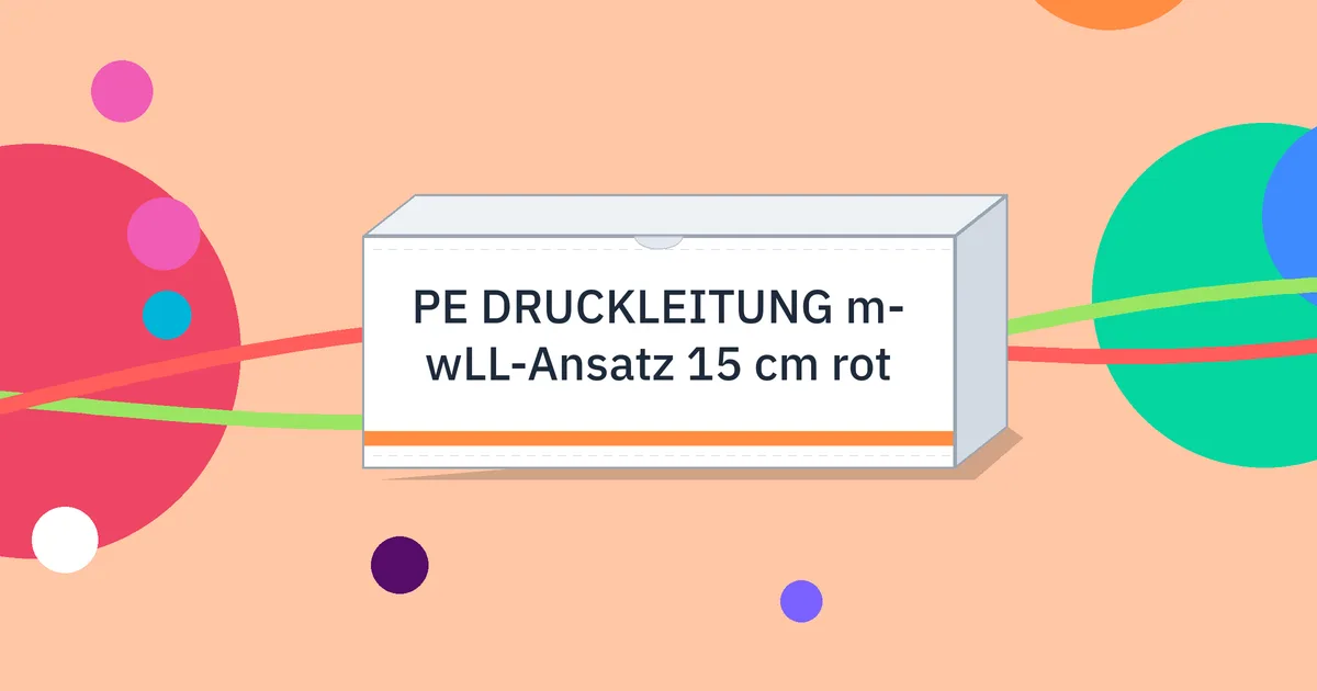Symbolbild: Packung mit der Aufschrift PE DRUCKLEITUNG m-wLL-Ansatz 15 cm rot (PZN 04500188) – Verfügbarkeit und Bezug in Apotheken in Frankfurt am Main