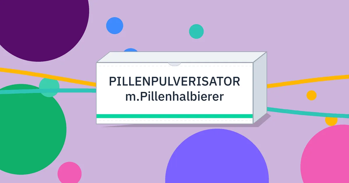 Symbolbild: Packung mit der Aufschrift PILLENPULVERISATOR m.Pillenhalbierer (PZN 06086244) – Verfügbarkeit und Bezug in Apotheken in Frankfurt am Main