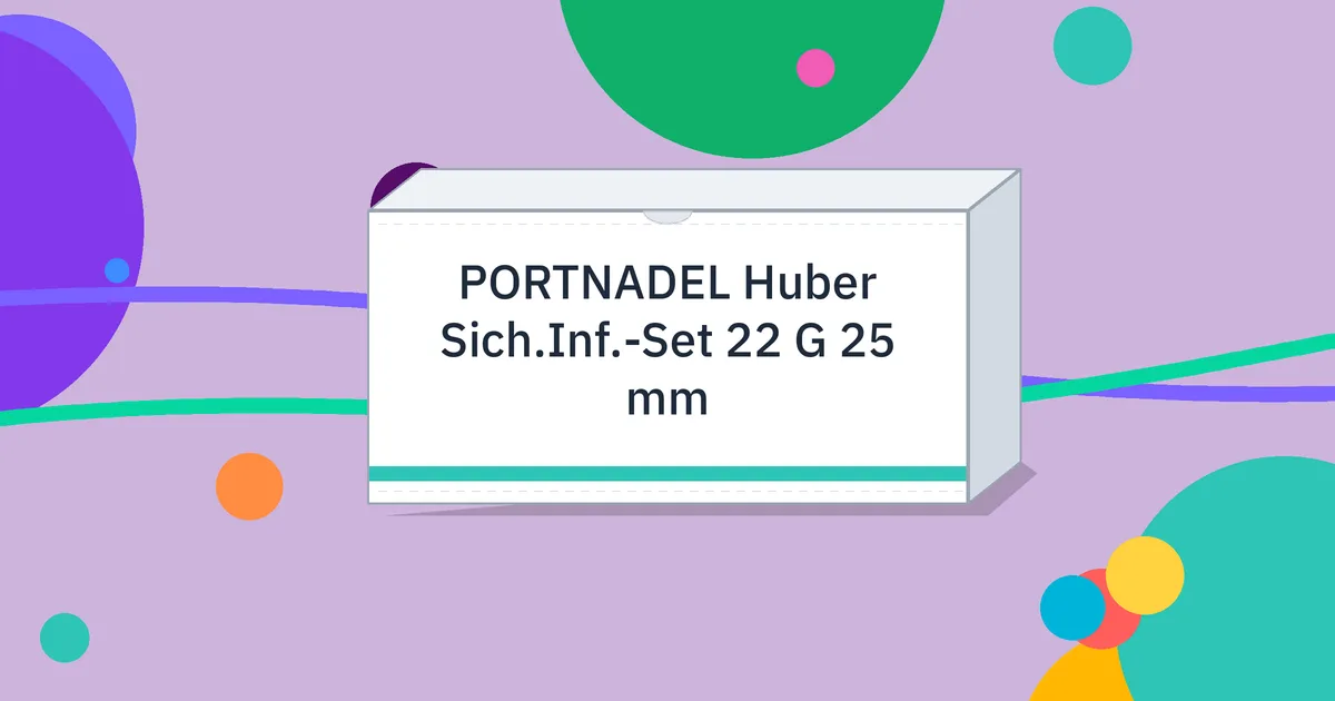 Symbolbild: Packung mit der Aufschrift PORTNADEL Huber Sich.Inf.-Set 22 G 25 mm (PZN 00355134) – Verfügbarkeit und Bezug in Apotheken in Frankfurt am Main