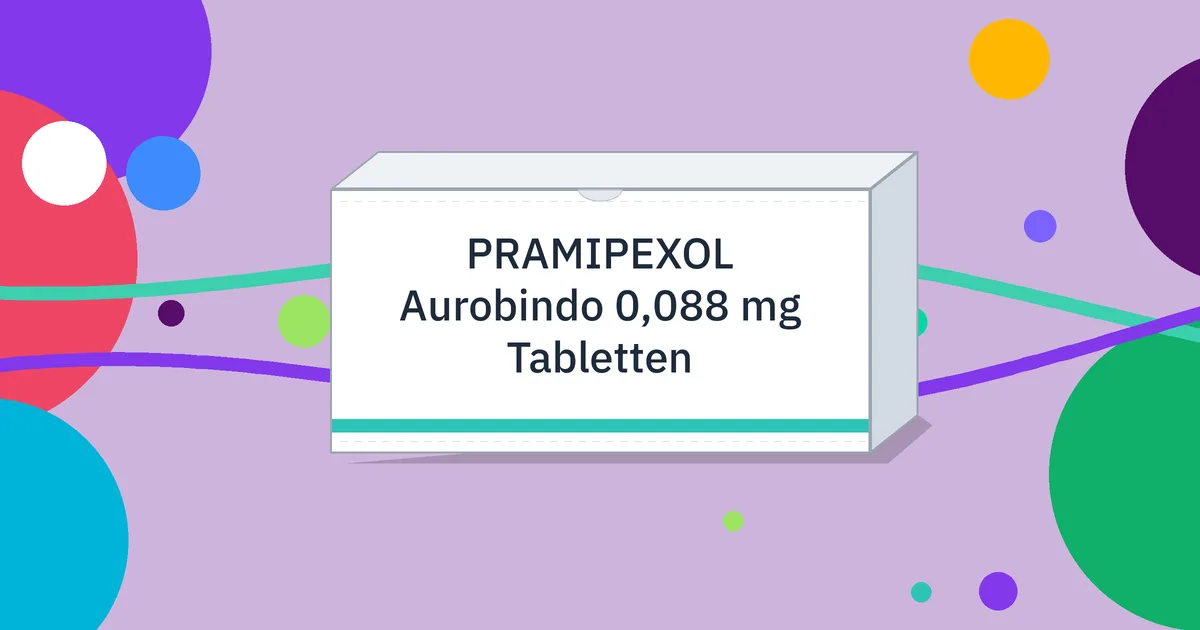 Symbolbild: Packung mit der Aufschrift PRAMIPEXOL Aurobindo 0,088 mg Tabletten (PZN 14309758) – Verfügbarkeit und Bezug in Apotheken in Frankfurt am Main