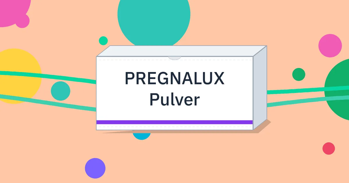 Symbolbild: Packung mit der Aufschrift PREGNALUX Pulver (PZN 20204526) – Verfügbarkeit und Bezug in Apotheken in Frankfurt am Main