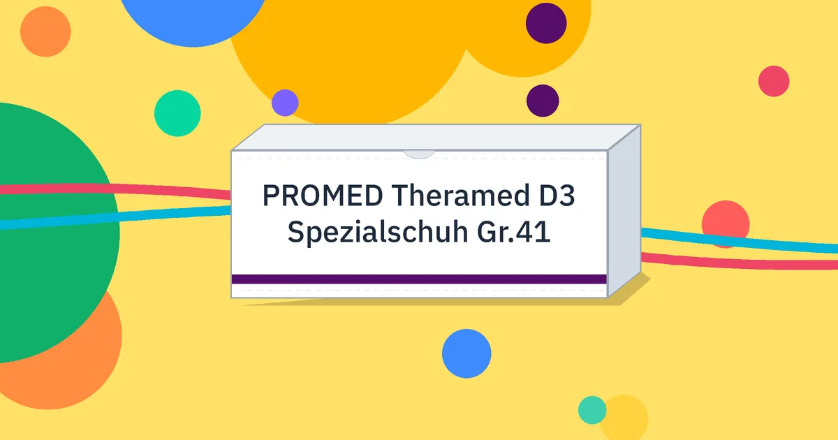 Symbolbild: Packung mit der Aufschrift PROMED Theramed D3 Spezialschuh Gr.41 (PZN 05482328) – Verfügbarkeit und Bezug in Apotheken in Frankfurt am Main