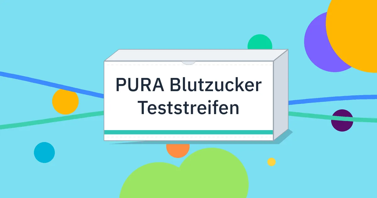 Symbolbild: Packung mit der Aufschrift PURA Blutzucker Teststreifen (PZN 08463550) – Verfügbarkeit und Bezug in Apotheken in Frankfurt am Main