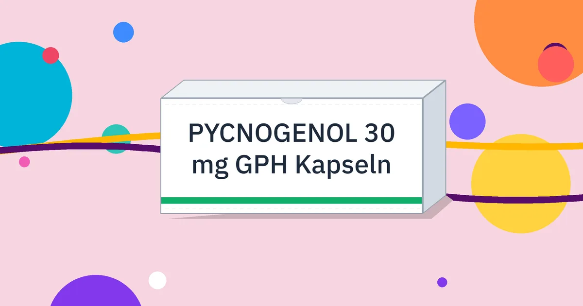 Symbolbild: Packung mit der Aufschrift PYCNOGENOL 30 mg GPH Kapseln (PZN 09188146) – Verfügbarkeit und Bezug in Apotheken in Frankfurt am Main